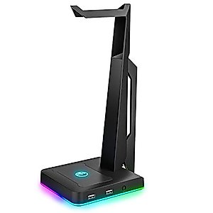 IFYOO RGB Gaming Headset Stand with 2 USB Ports, Game Headphone Mount for PC, Xbox One, PS4, Switch, Earphone Holder Hanger, Great for Gaming Stations, Fancy Desk Gamer Accessories, Black