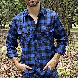 Adhdyuud Men's Flannel Plaid Long Sleeve Casual Button Shirt Classic Checkered Pocket Shirts M512 USA S Asian L