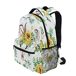 AUUXVA Sunflower Plant Cow Skull 16 Inches Laptop Backpack for School Boys Girls Women Kids Student Bookbag Shoulder Bag Daypack for College Travel Work