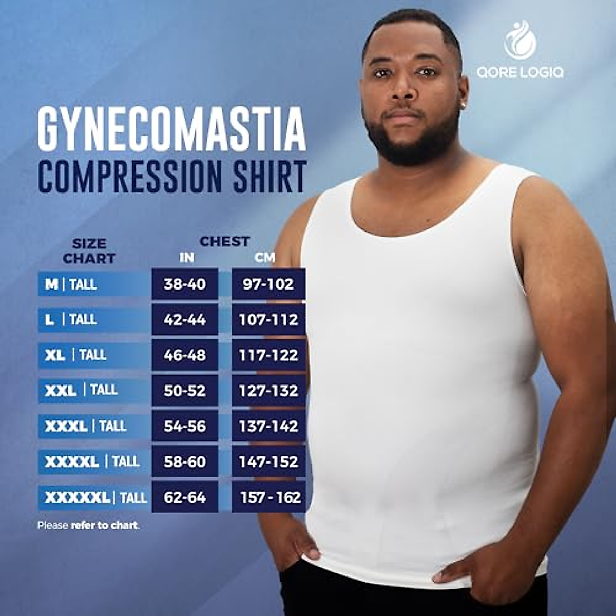 QORE LOGIQ Men's Gynecomastia Compression Shirt, White Tank Top Body Shaper, Slimming Undershirt, Sleeveless XL