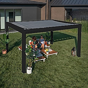 Backyard Discovery Trenton 14x12 All Season Galvanized Steel Pergola, Black, Sail Shade Soft Canopy, Rust Resistant, Support Wind and Snow, Patio, Deck, Backyard, Garden