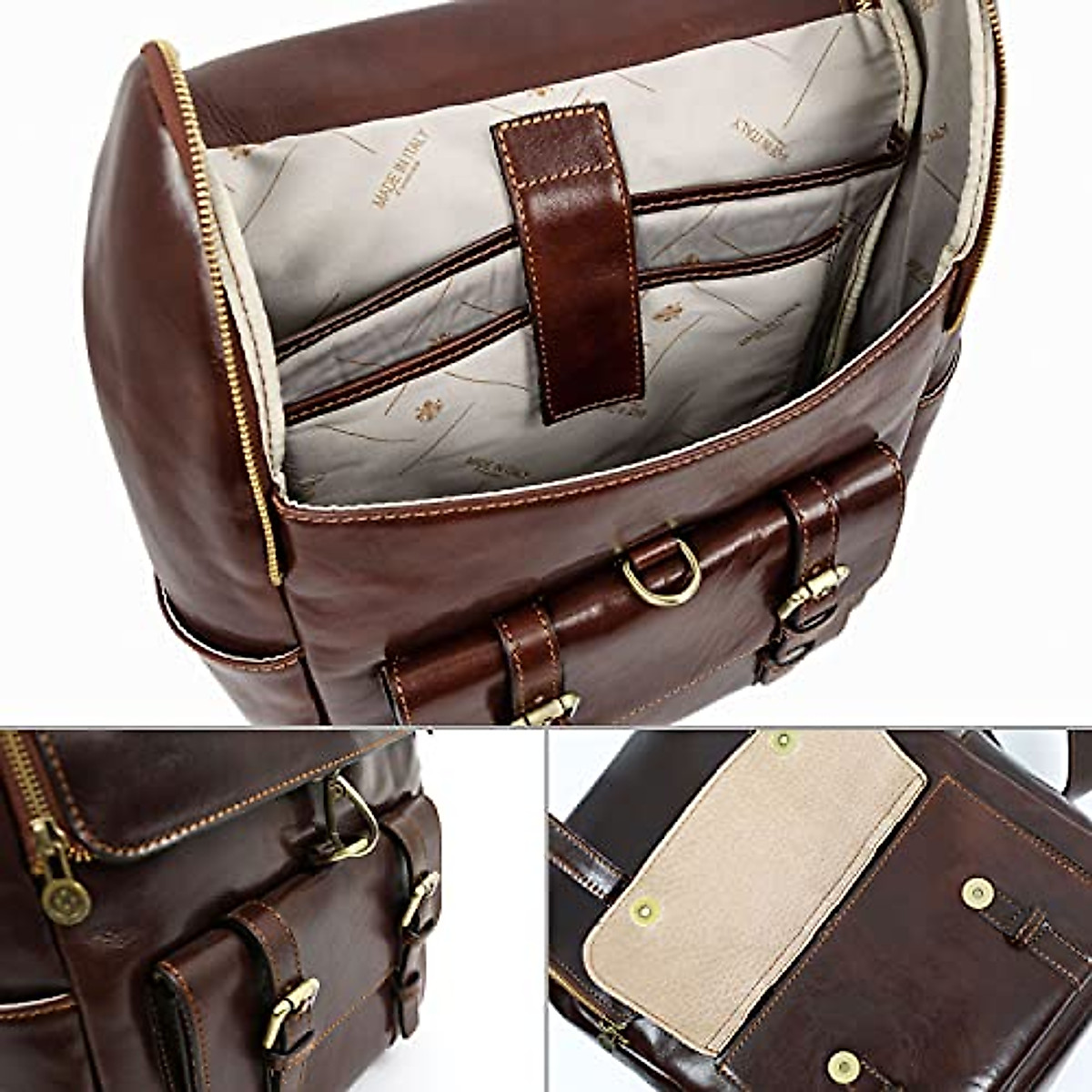 Time Resistance Leather Backpack up to 15in Laptop Brown Travel Bag