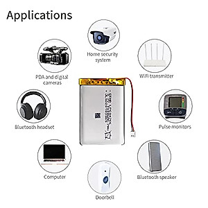 EEMB Lithium Polymer Battery 3.7V 1900mAh 604765 Lipo Rechargeable Battery Pack with Wire JST Connector for Speaker and Wireless Device- Confirm Device & Connector Polarity Before Purchase