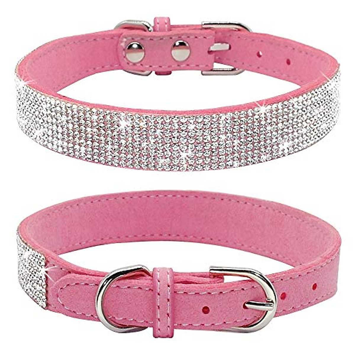 Haoyueer Rhinestone Dog Collar, Cute Dazzling Sparkling Soft Suede Leather Dog Cat Rhinestone Collar Crystal Diamond Pet Dog Puppy Collar(Pink,S)