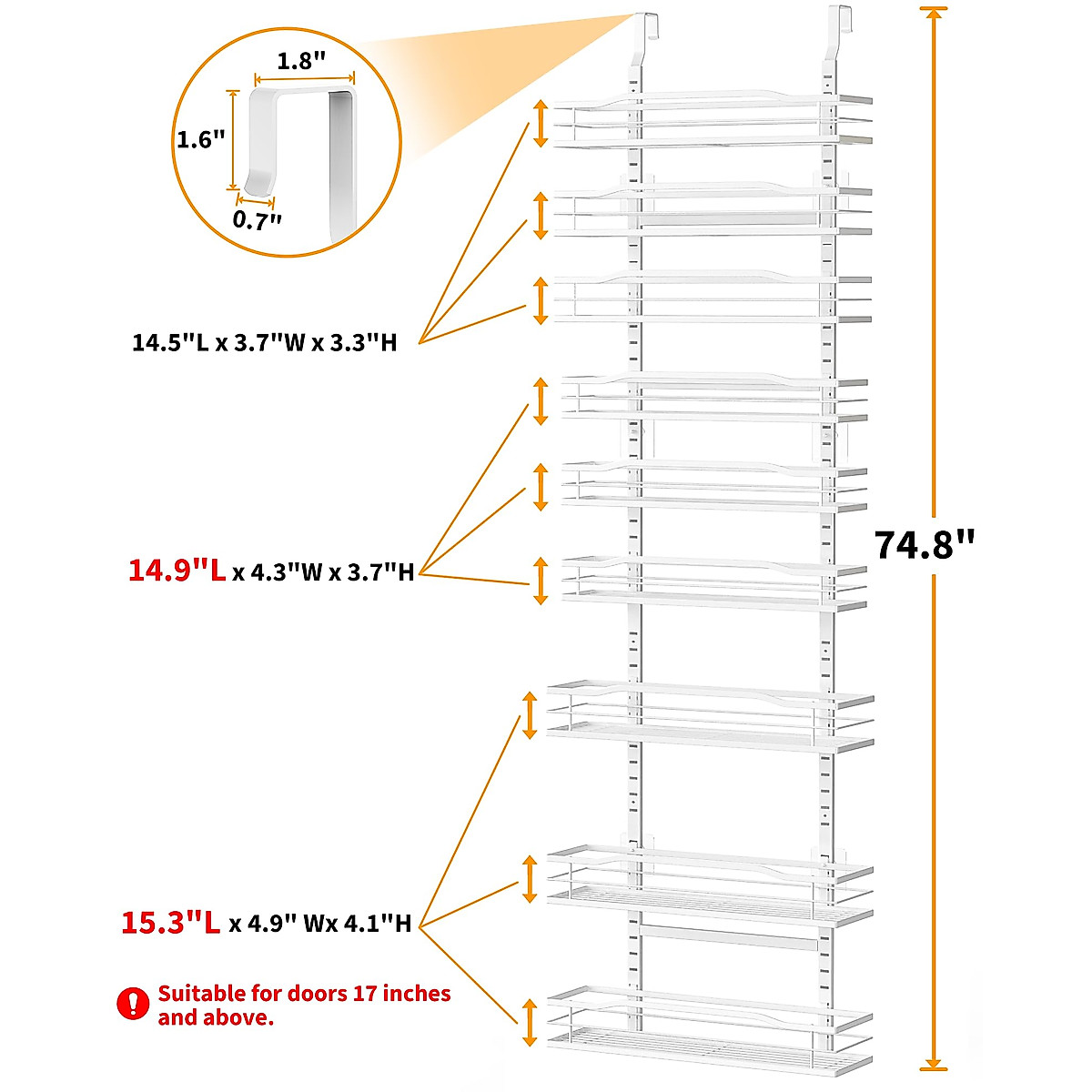 Moforoco White 9-Tier Over The Door Pantry Organizer, Pantry Organization And Storage, Metal Hanging Spice Rack Shelves Door, Home & Kitchen Essentials, Laundry Room Bathroom Organization