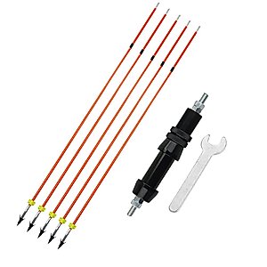 AMEYXGS Archery Bow Fishing Arrow and Bowfishing Reel Seat Kit Fiberglass Bowfishing Arrow Spinning Aluminum Alloy Reel Seat Mount for Hunting Accessory (Orange, 6 pcs Arrow + 1 Reel)