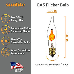 Sunlite 01506-SU Petite Chandelier Flicker Flame Light Bulb Candelabra Base, orange, E12, Clear, 12 Pack, 3 watts