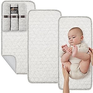 Gorilla Grip 3 Pack Soft 100% Waterproof Hypoallergenic Absorbent Baby Changing Liners, Stay in Place Pad, Slip Resistant, Quilted Machine Washable Reusable Liner Pads, Diaper Table Mat Cover, Gray