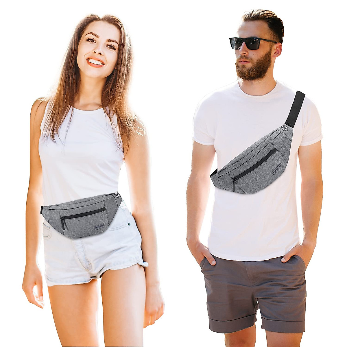 Large Fanny Packs Belt Bag for Women Men Cross Body with 4-Zipper Pockets Gifts for Enjoy Festival Sports Yoga Workout Running Casual Hands-Free Waist Pack Travel Essentials Carrying All Size Phones