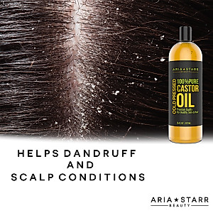 Aria Starr Castor Oil Cold Pressed - 16 FL OZ - 100% Pure Hair Oil For Hair Growth, Face, Skin Moisturizer, Scalp, Thicker Eyebrows And Eyelashes