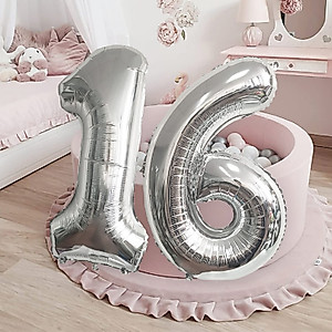 ESHILP 40 Inch Number Balloon Foil Balloon Number 36 Jumbo Giant Balloon Number 36 Balloon for 36th Birthday Party Decoration Wedding Anniversary Graduation Celebration, Silver 36 Number Balloon