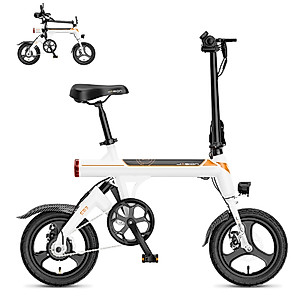 Jasion EB3 Electric Bike Adults 21mph, 500W Peak Motor, 270Wh Battery, Rear Suspension, 3 Levels Assist, 14" Folding Ebike for Adults and Teens, Complies to UL2849 (with Lock, White)