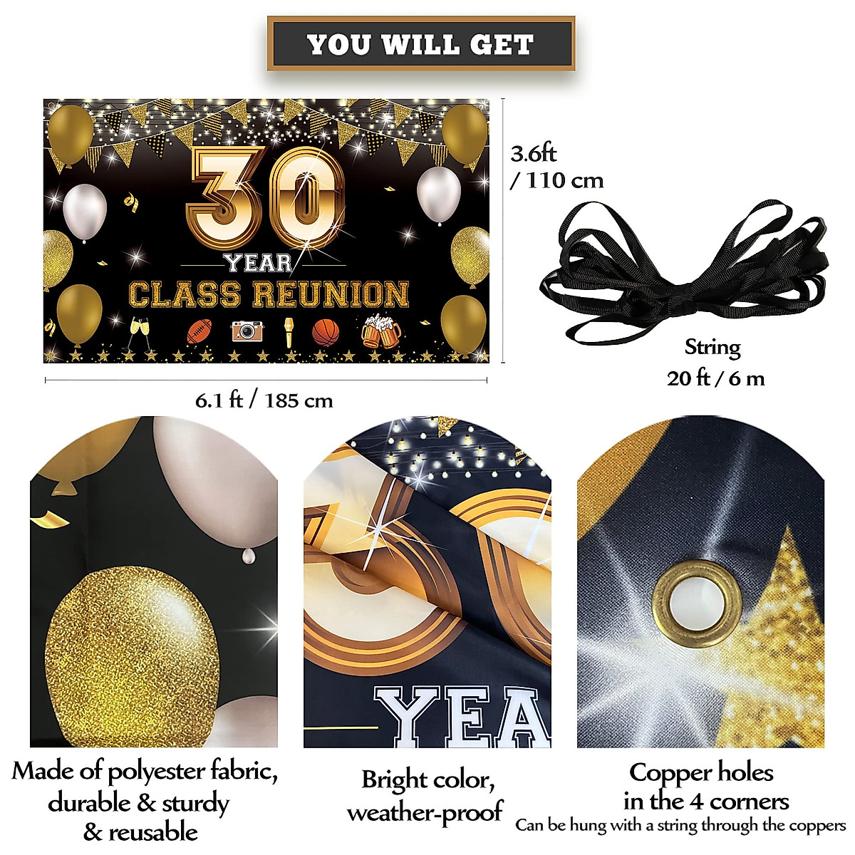 30 Year Class Reunion Party Decoration Backdrop Banner, 30th School Class Reunion Party, Class Of 1993 Reunion Photo Props Yard Sign Poster, Welcome Back Decor for Outdoor Indoor, Fabric Vicycaty