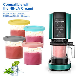 LUTER 4pcs Ice Cream Pint Containers, Containers Replacement for Ninja Creami Pints Ice Cream Containers with Lids for Omnikit with 4 Spoons Compatible with NC301 NC300 NC299AMZ Ice Cream Maker