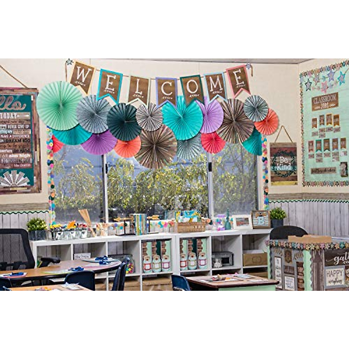 Shabby Chic Burlap Hanging Paper Fans