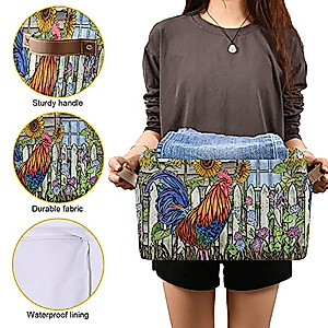 TropicalLife Rectangular Storage Bin Cube Animal Rooster Foldable Organizer Basket with Handles, Sunflower Floral Farm Collapsible Storage Box for Kids Toy Shelf Closet Nursery