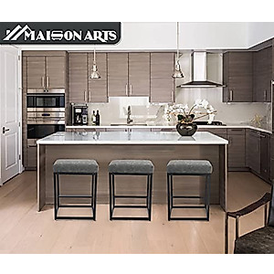 MAISON ARTS Counter Height 24" Bar Stools Set of 3 for Kitchen Counter Backless Modern Barstools Industrial Upholstered Faux Leather Stools Farmhouse Island Chairs,Support 330 LBS,(24 Inch, Grey)