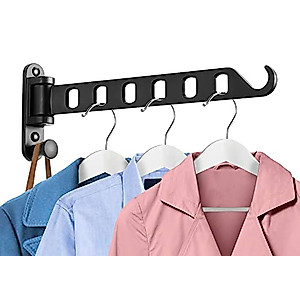 SKIKEN Wall Mounted Closet Hanger with Swing Arm, Floding Laundry Hanging Rack, Small Drying Clothes Rack, Sturdy Hanging, Space Saver for Closet Organizer, Solid Aluminum (1-Pack, Black)