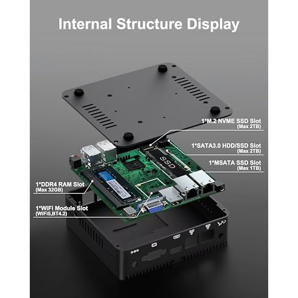 BASOARO Mini Industrial Computer, Micro PC, Celeron J4125 Processor, 8G RAM 1TB SSD, Gigabit Ethernet, 2*RS232 COM Port, HD/VGA Display, Dual Band WiFi, BT