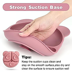 E-PRONSE Suction Plates for Babies & Toddlers | 100% Silicone | Plates Stay Put with Suction Feature | Divided Design Bear Pink