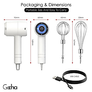 GOCHA Gadgets | Hand Whisk Electric | 3 Speed Handheld Mixer | Two Whisk Mount Baking Mixer | Cordless Electric Hand Mixer For Eggs, Soups, Cream, Batters | Portable, Wireless & Rechargeable (White)