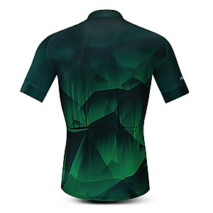 Mens Cycling Jersey Short Sleeves Mountain Bike Shirt MTB Top Zipper Pocket Reflective Green