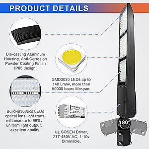 OSTEK 450W LED Parking Lot Light with Slip Fitter Mount, 5000K 63000Lm(140lm/w) Shoebox Light IP65 Waterproof Outdoor Street Area Light, Commercial Outdoor Lighting 100-277V ac, UL&DLC Listed