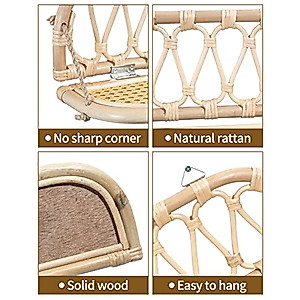 Sonefreiy Rattan Shelf Boho Wall Shelf Decorative Shelves Natural Handmade Woven Floating Shelf, Nursery Bedroom Living Room Bathroom Decor
