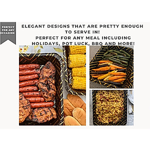 Aluminum Foil Pans 9x13 Disposable [10 Pack] Elegant Color Pan Trays with Food Containers for Roasting, Cooking, Heating, Disposable, Perfect for Hosting and Entertaining. (Black & Gold 10 Pack)