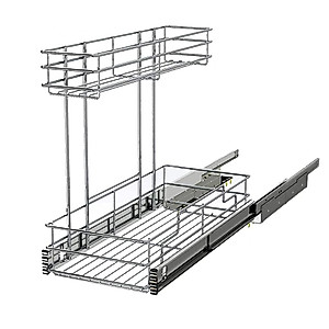 Pull Out Cabinet Organizer - 2 Tier Sliding Shelves for Kitchen, Bathroom, Home - Under Sink Slide Out Drawer for Cabinet (9W x 18.5D x 16H inch, Chrome)