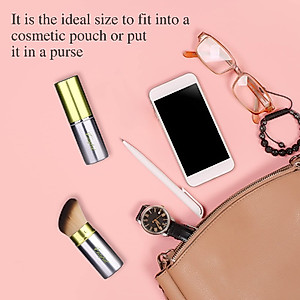 Retractable Kabuki Makeup Brushes 2 Pcs Blush Brushes Set Portable Powder Brushes with Flat and Angled Top for Liquid Cream Cosmetics Travel. (Silver Green)