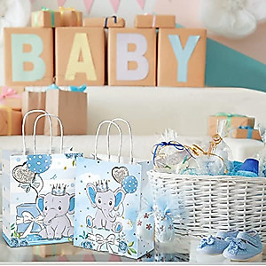 24 Pack Elephant Gift Bags Baby Shower Treat Bags Birthday Party Favor Bags Candy Goodie Bags for New Parents Sprinkle Birthday Party Boy Girl Baby Shower Kids Animal Theme Supplies Decor (Blue)