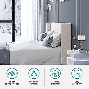 CECER King Size Platform Bed Frame with Upholstered Headboard, Bed Frame with Strong Wooden Slats, Strong Weight Capacity, No Box Spring Needed, Easy Assembly, Beige