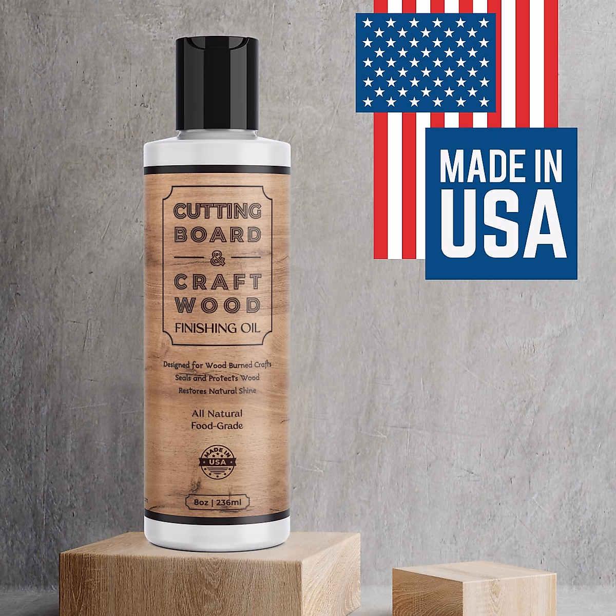 Craft Wood Finishing Oil + Conditioner - 8oz Food-Safe Wood Oil With Citrus Scent - Made in USA - Natural Mineral Oil for Cutting Board, Butcher Block, Kitchen Utensils - Oil + Seal Wood Burned Crafts