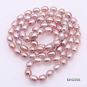 JYX Long Strand Pearl Necklace 7-8mm Oval Freshwater Pearl Sweater Necklace Opera Length 32" (Lavender) (Lavender)