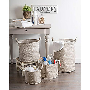 DII Collapsible Waterproof Chevron Laundry, Small Round, Stone/Cream, 2 Piece