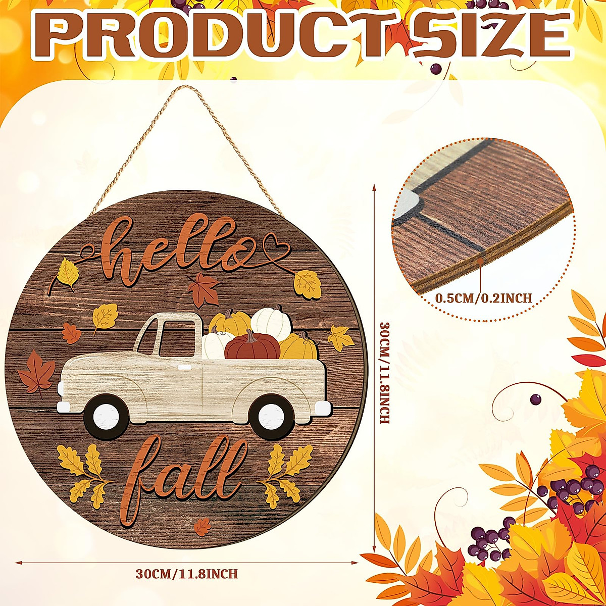 Boao Thanksgiving Welcome Sign for Front Door Hello Fall Wood Sign Autumn Harvest Door Hanger Fall Farmhouse Decor Hanging Porch Sign Rustic Outdoor Plaque Wall Art Thanksgiving Decoration for Home