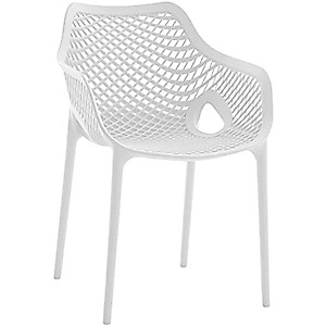 Meridian Furniture 329White Modern | Contemporary Patio Dining Chair with Polypropylene Plastic, Weather Resisting for Indoor or Outdoor Use, Set of 4, 22.5" W x 24.5" D x 31.5" H, White