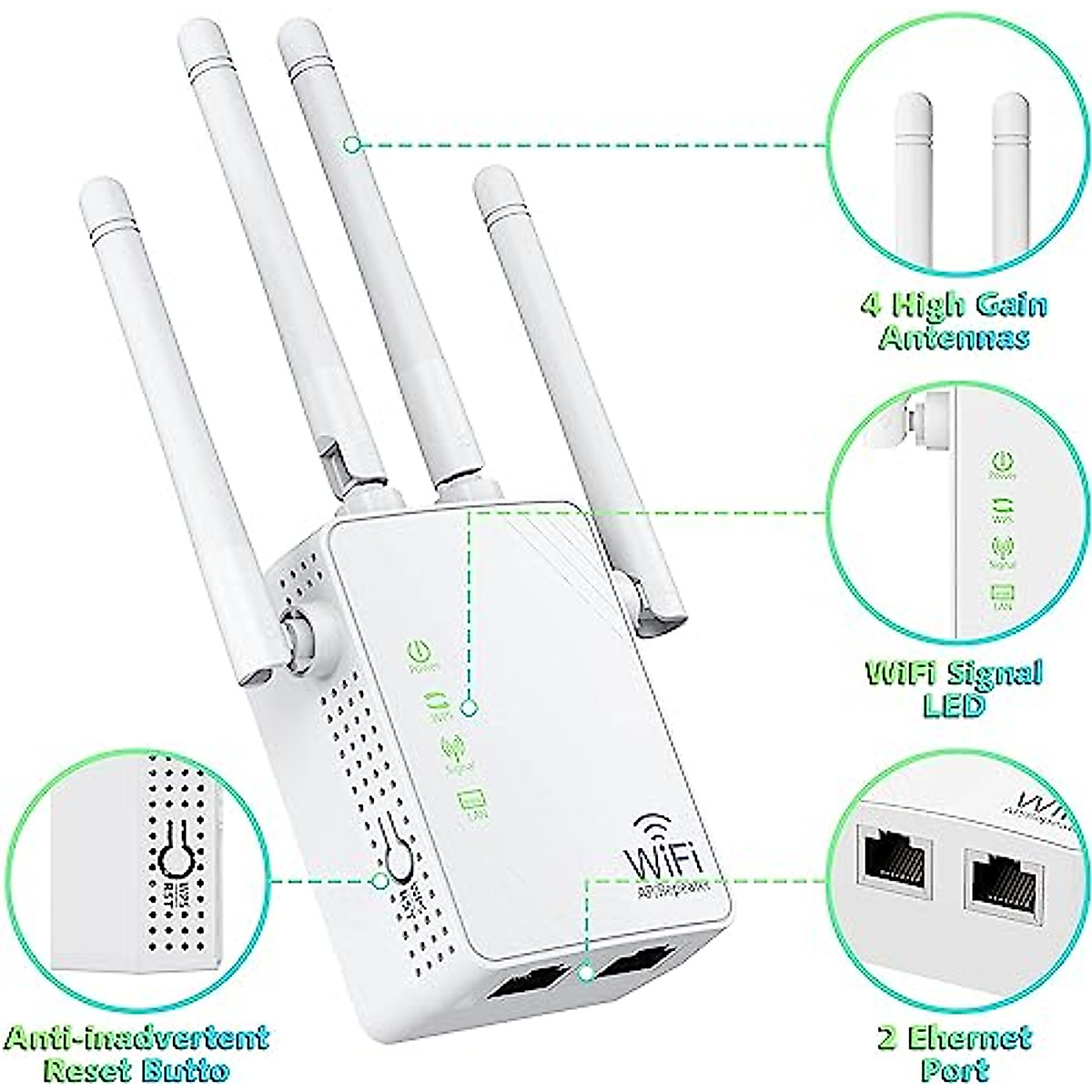 WiFi Extender Signal Booster Up to 5000sq.ft and 45 Devices, WiFi Range Extender, Wireless Internet Repeater, Long Range Amplifier with Ethernet Port, Access Point, 1-Key Setup, Alexa Compatible