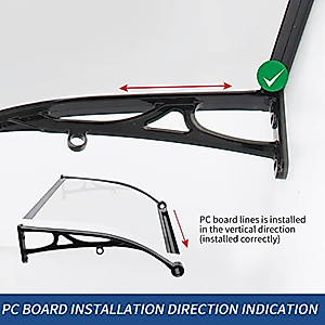 Window Awning Brown with Aluminum Black Bracket Door Canopy Cover Outdoor Front Door Patio Canopy UV Rain Snow Sunlight Protection Solid Sheet(Black 40*80inch)