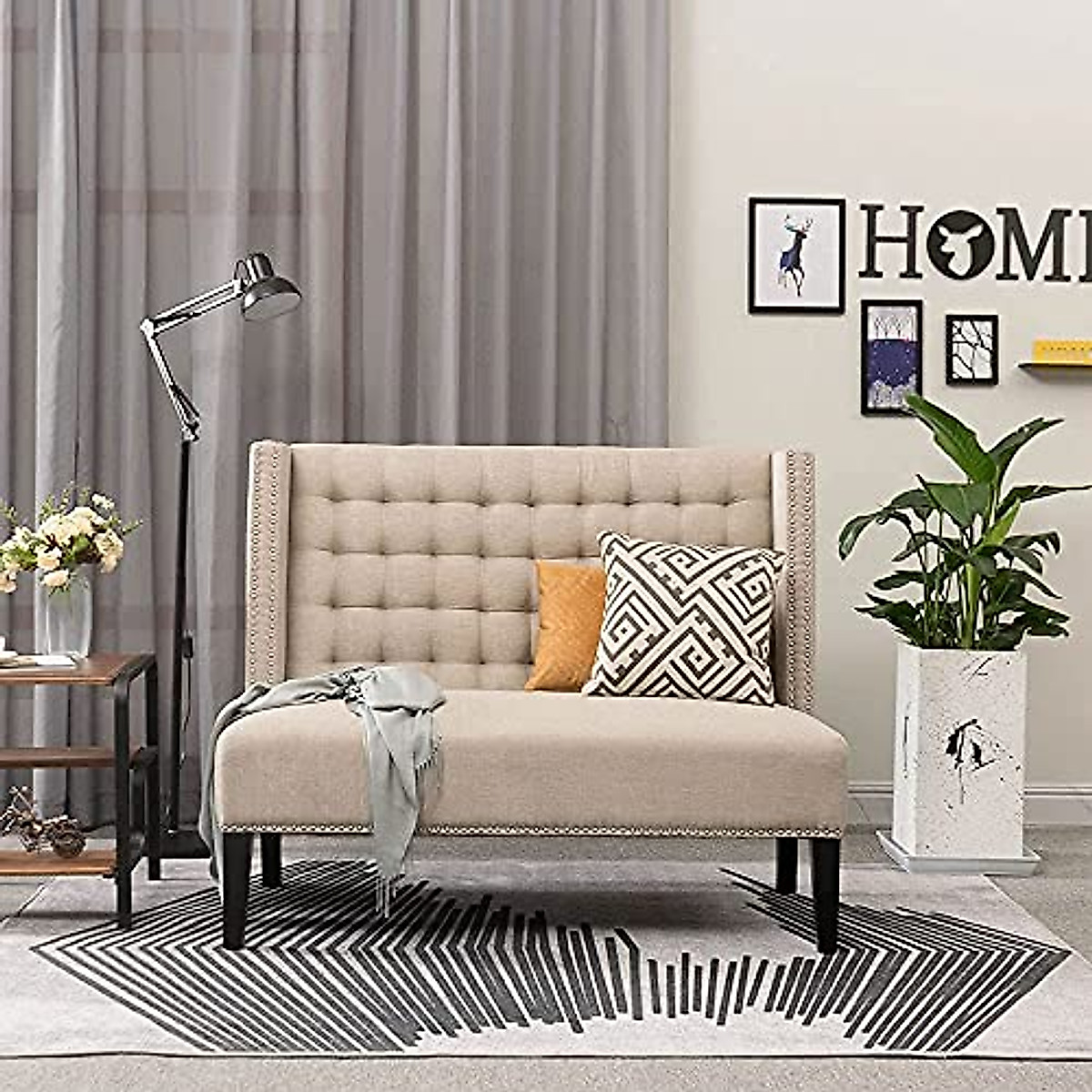 Andeworld Modern Loveseat Settee Bench Sofa Upholstered Banquette Couch for Dining Living Room Hallway or Entryway Seating Funiture with Wooden Legs(Putty)