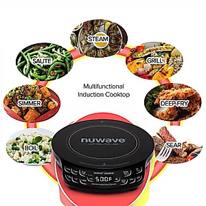 Nuwave Diamond Induction Cooktop, New & Improved Electric Burner with Probe, 91 Temps 50°F to 500°F, 6.5” Heating Coil, Shatter-Proof Ceramic Glass, 3 Wattage Settings, Ideal for Dorms, RVs & Apts