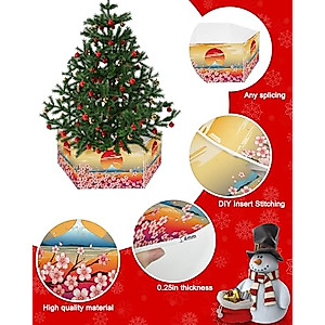 Christmas Tree Collar 4PCS-17"x10", Christmas Tree Ring Japanese-Style Mount Fuji Cherry Blossom Sunset Orange Christmas Tree Stands Skirts Base Covers for Xmas Holiday Home Decor