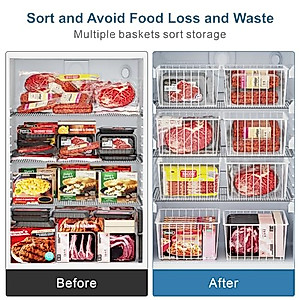 iSPECLE Upright Freezer Organizer Bins - 6 Pack Medium Stand up Freezer Baskets for 14 to 15.5 cu.ft Freezer, Easily Sort and Get Food, Air Circulation Stop Food Sliding out from Freezer, White