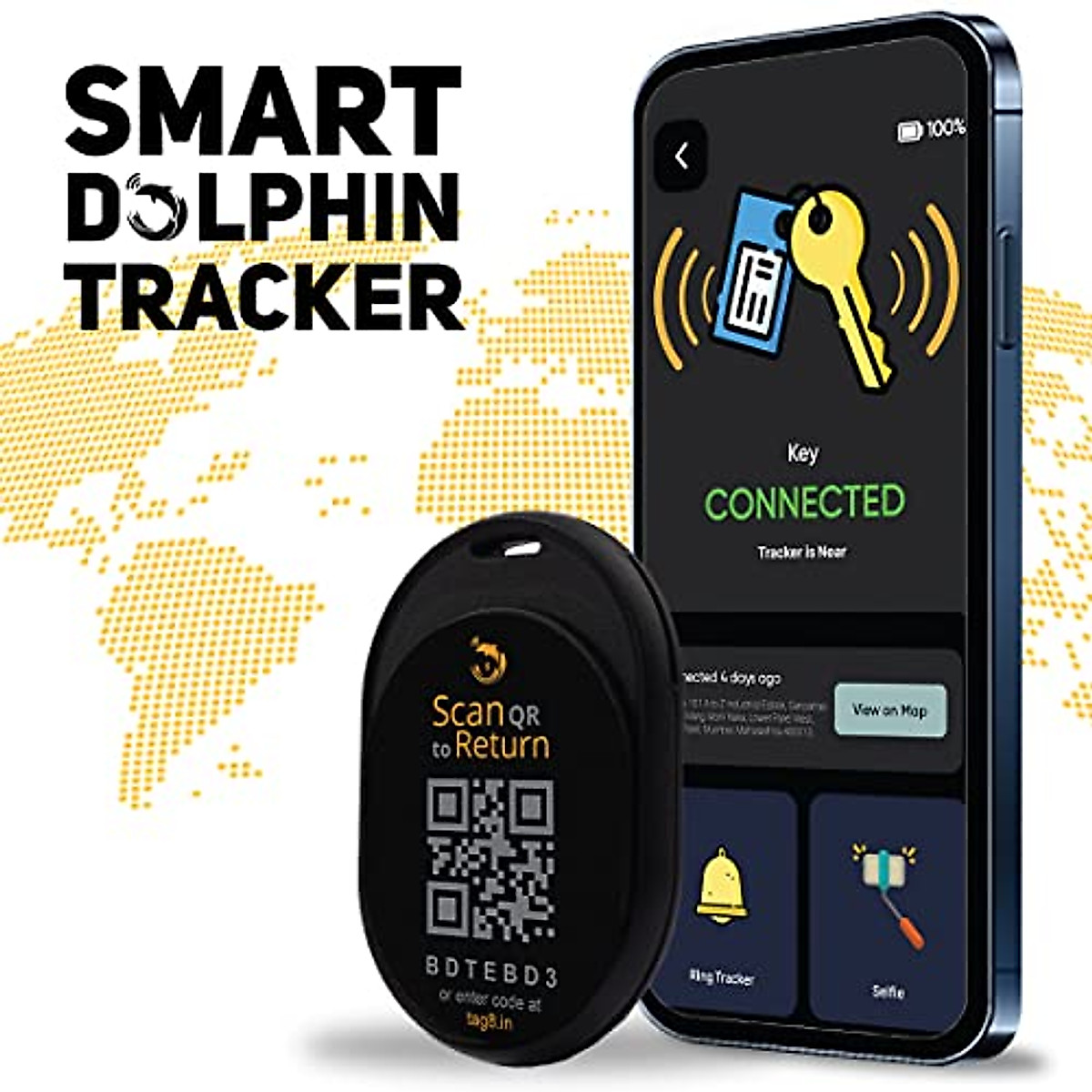Dolphin Smart Tracker, Android and iOS Compatible, Alternative to GPS Tracker for Locating Valuables Within Approximate Distance, Bluetooth Luggage Tracker and Key Finder, 2 Pieces, Black - tag8