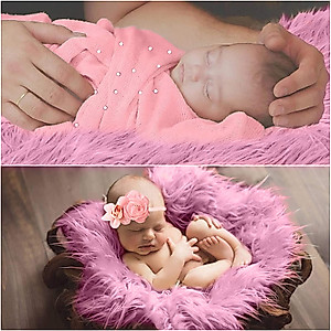 SPOKKI 5 Pcs Newborn Photography Props Outfits 35x67 Baby Long Ripple Wrap and Toddler Swaddle Blankets Photography Mat with Cute Headbands for Infant Boys Girls(0-12 Months) (Pink)