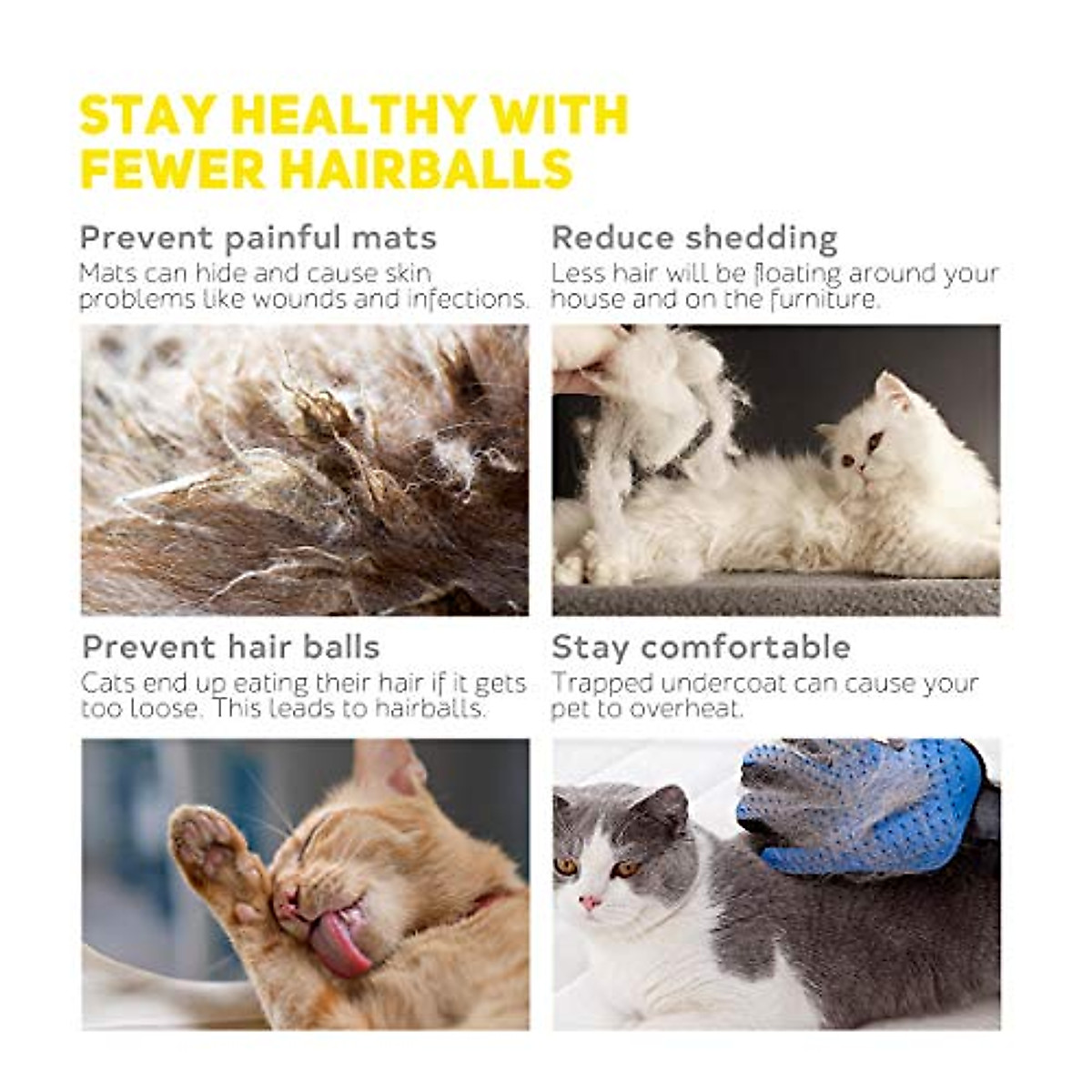 EJG New Version 1 Pair Pet Grooming Gloves with Hair Removal Brush, Deshedding Gloves to Brush and Fur Remover, Dematter Deshedder for Dog, Cat, Horse with Long & Short Fur