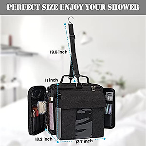 tingroun Shower Caddy Tote Bag, Large Capacity Portable Shower Bath Bag for College Student Travel Hanging Toiletry Home Organizer (Black)