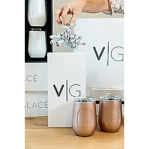 Vinglacé Stainless Steel Stemless Wine Glass- Insulated Wine Tumbler with Glass Insert and Sip Lid, 10 oz, Rose Gold