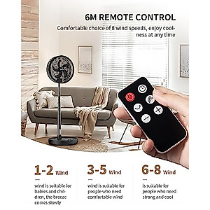 EasyAcc 12'' Portable Foldable Oscillating Standing Fan, Remote Control Rechargeable Fans for Home,10000 Battery Operated Fan with Adjustable Height, 8 Speed, Timer, Quiet Fan for Bedroom Camping